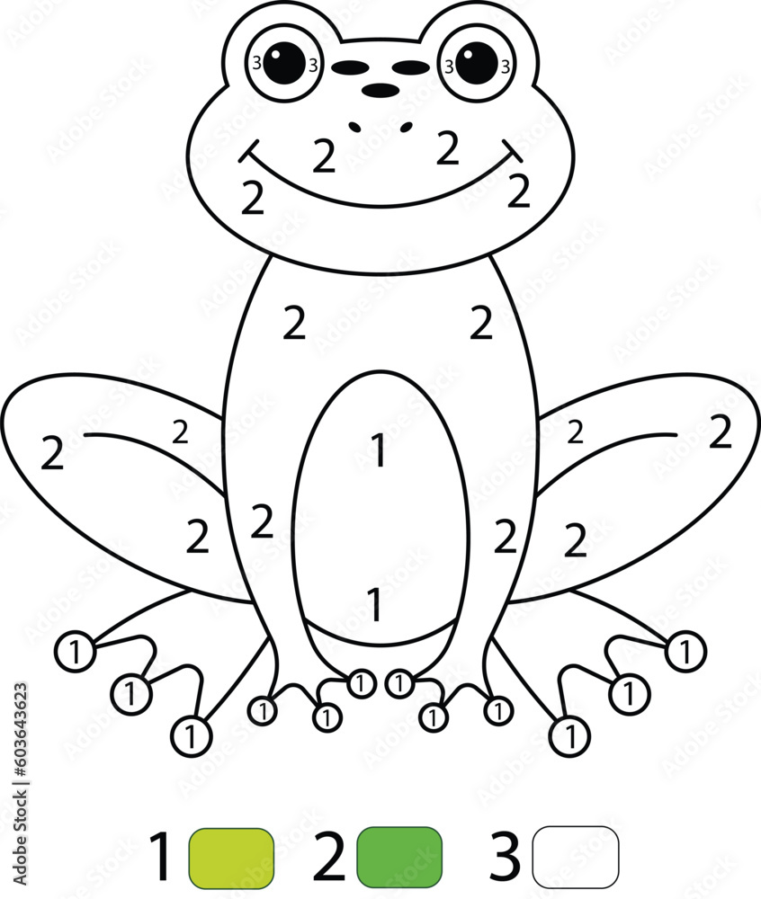 Frog Color By Number Coloring Pages Stock Vector | Adobe Stock
