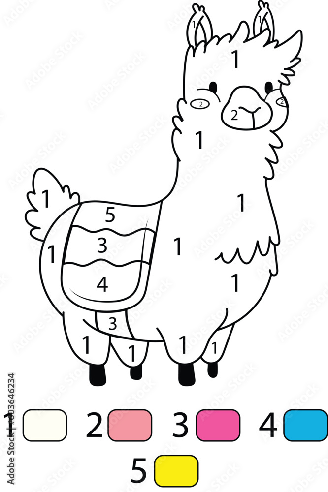 Llama Color By Number Coloring Pages Stock Vector | Adobe Stock