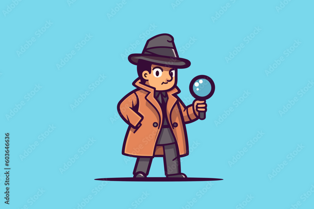 Doodle inspired Detective at crime lab, cartoon sticker, sketch, vector ...