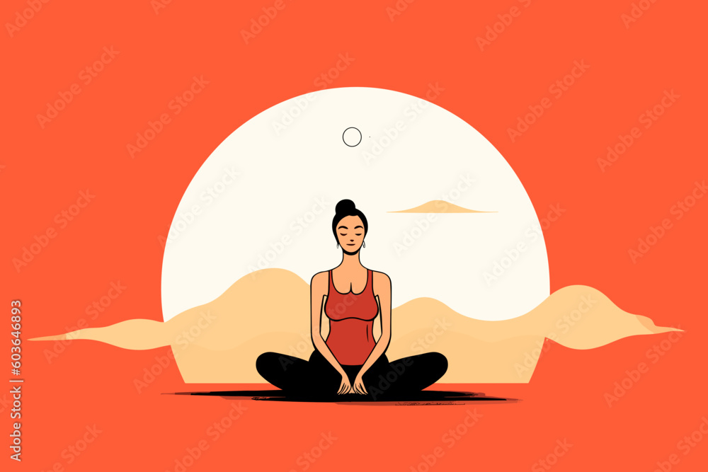 Doodle inspired Yoga Instructor at retreat center, cartoon sticker ...