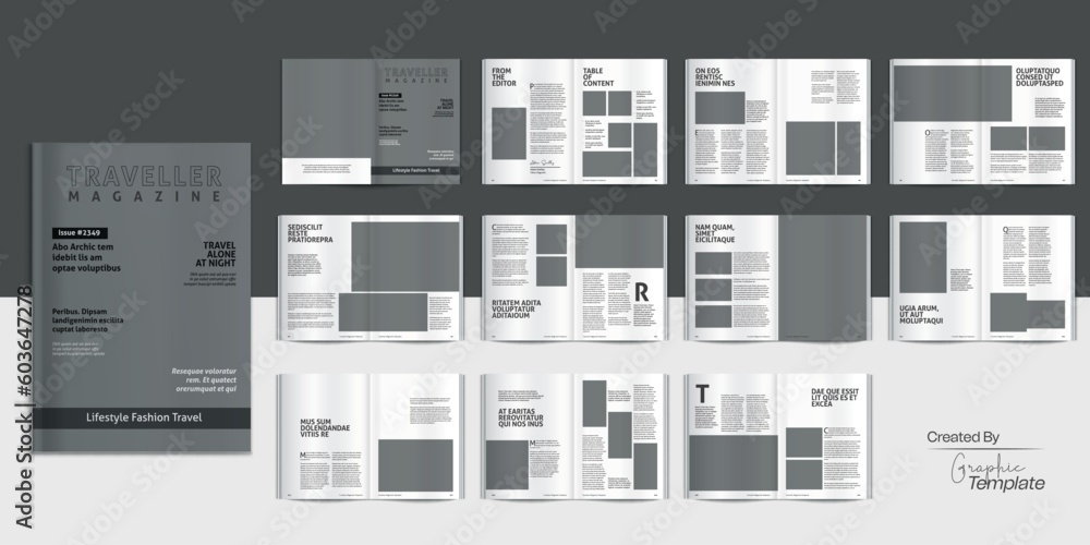 Traveller Magazine Template Black and White Magazine Layout Travel ...