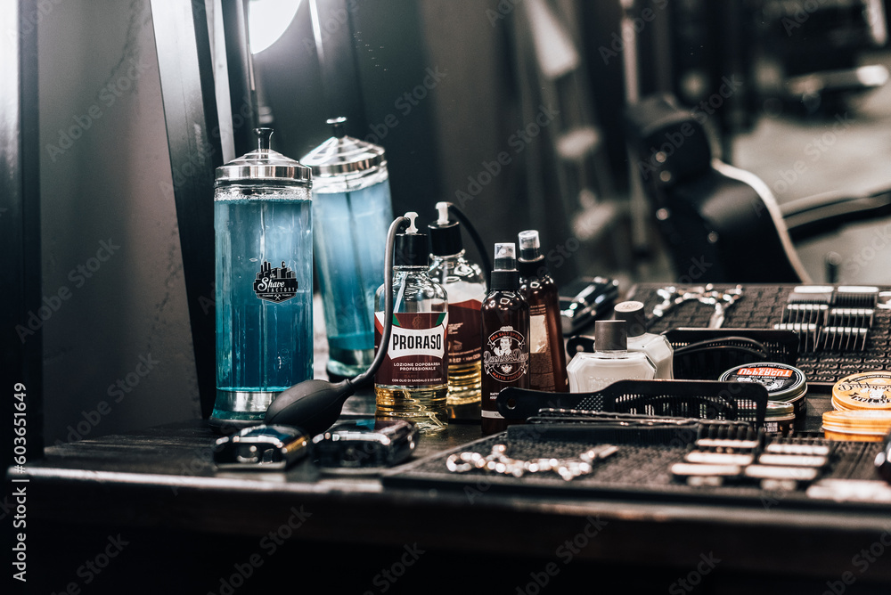 Ukraine, Kam'yamske , February 28, 2023, barbershop barber shop ...