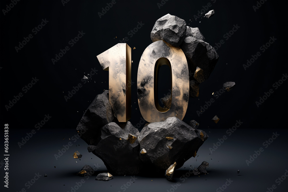 Stone style font.Golden number 10,ten, forged from stone. Anniversary ...