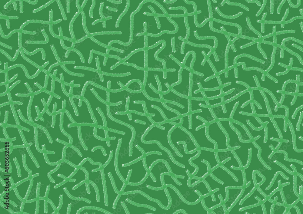 Abstract drawing drawn by hand with green sloppy strokes of lines on a ...