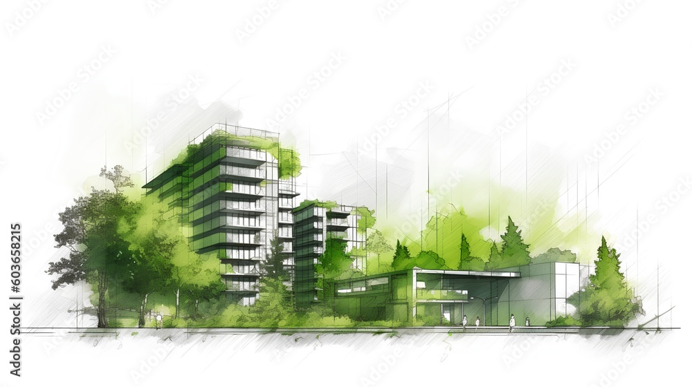 Sketch of a sustainable development project isolated on a white ...