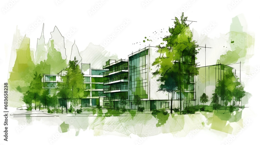 Sketch of a sustainable development project isolated on a white ...