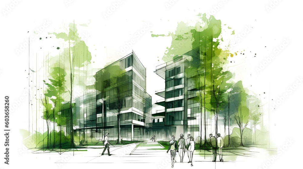 Sketch of a sustainable development project isolated on a white ...