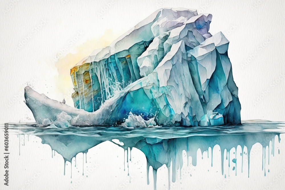 melting iceberg in aquarelle style, ai generated Stock Illustration ...