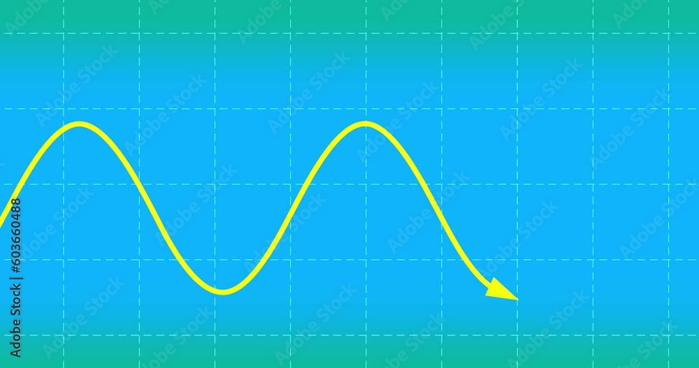 Sinusoid drawing with arrow seamless loop white on blue grid. Cartoon ...