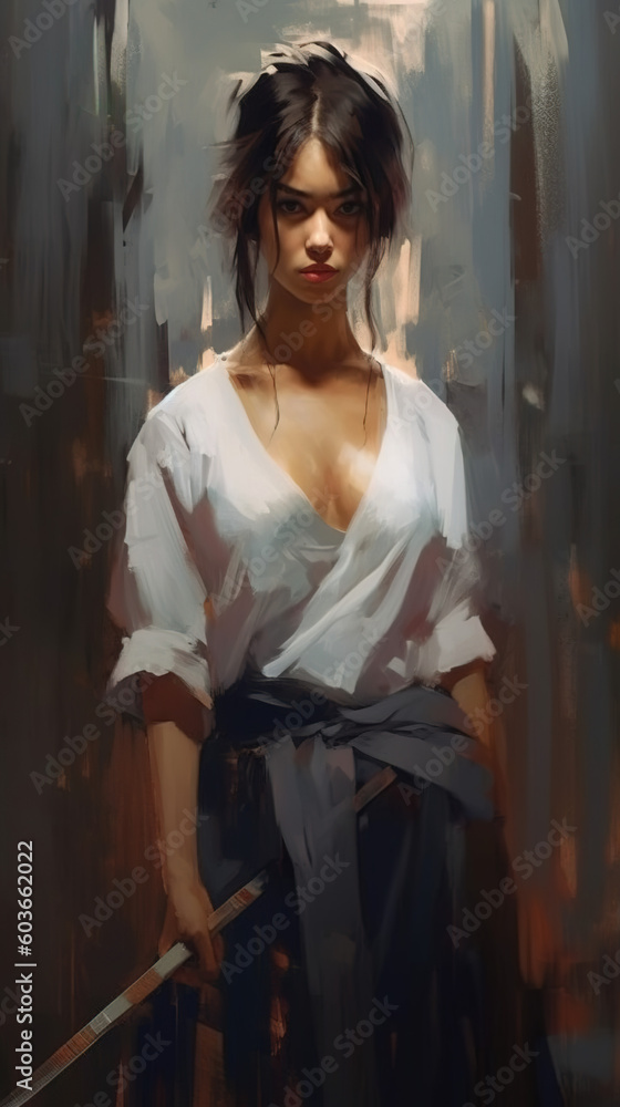 shoryuken anime woman with wooden sword w00d, in the style of delicate ...