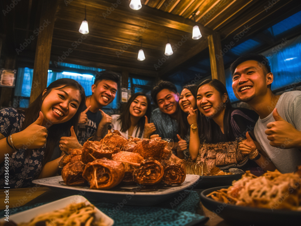 Friends in the Philippines Celebrating a Birthday with a Meal of Lechon ...