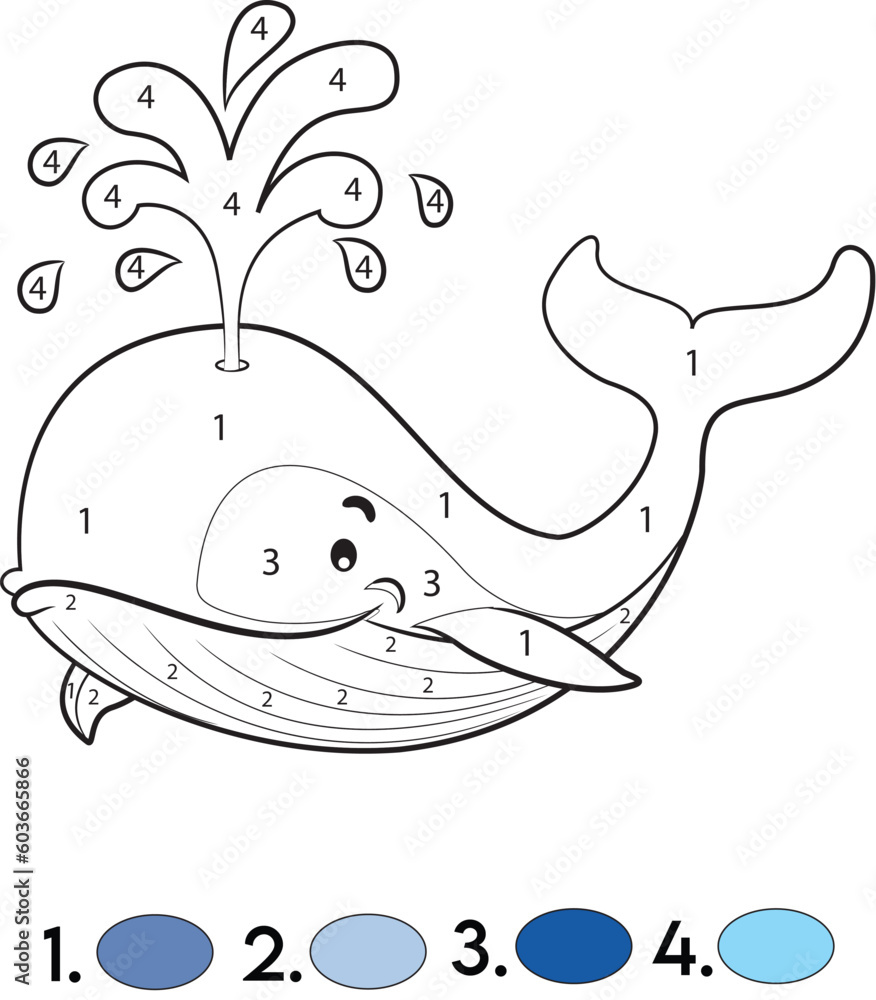 Whale Color By Number Coloring Pages Stock Vector | Adobe Stock