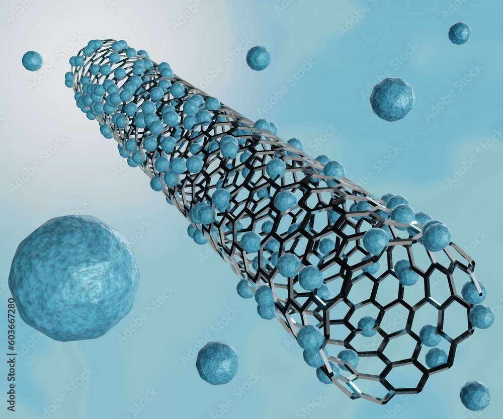 Carbon nanotubes (CNT) as carriers for drug delivery. Drug molecules conjugated on carbon ...