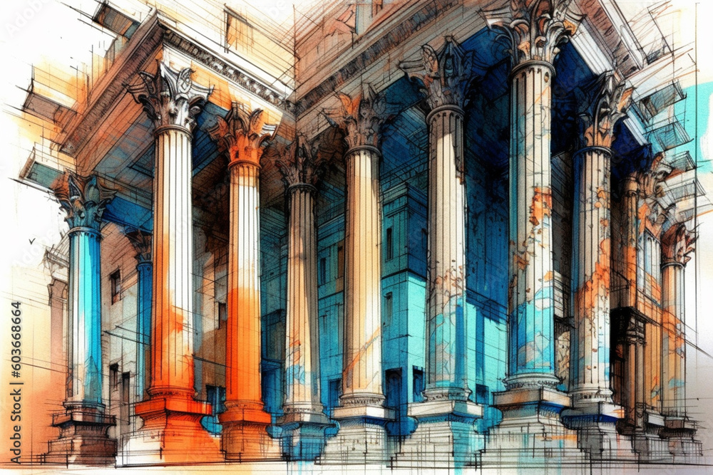 Poster An architectural sketch capturing the essence of Greek column ...