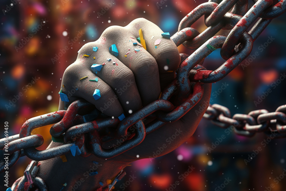 An artistic rendering of a human hand breaking through a barrier of ...