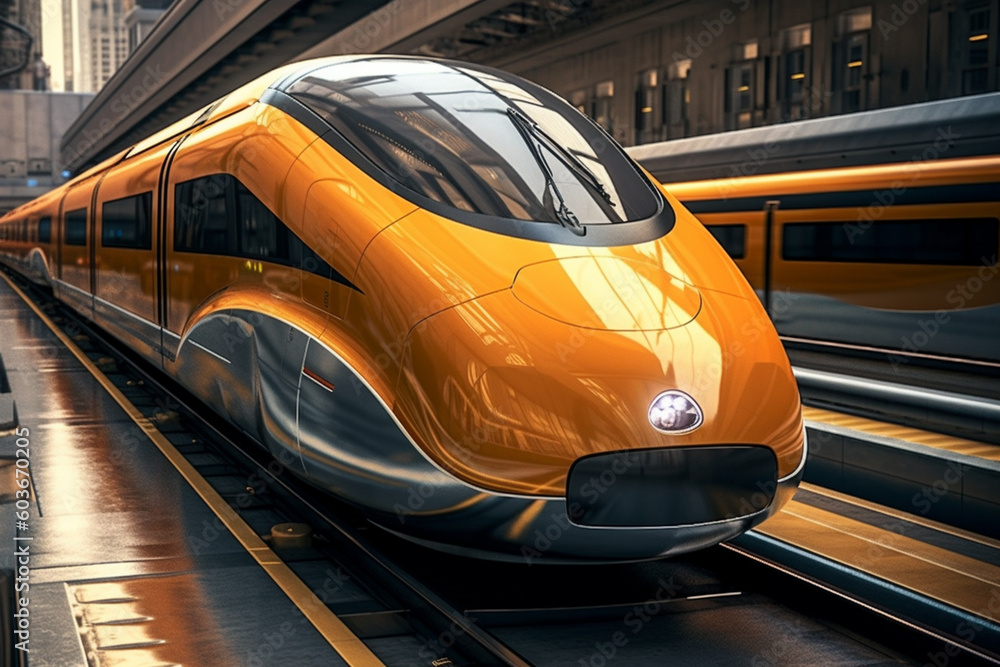 A futuristic concept train with an aerodynamic design and streamlined ...