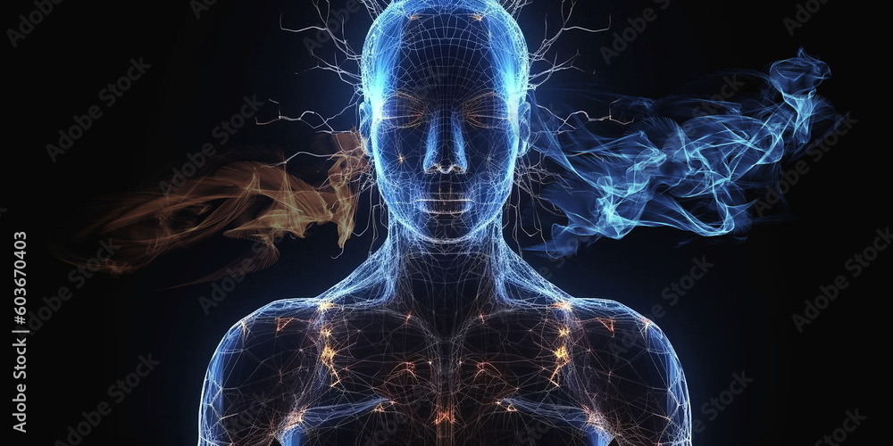 abstract human body head shape anatomy with artery brain nervous system ...