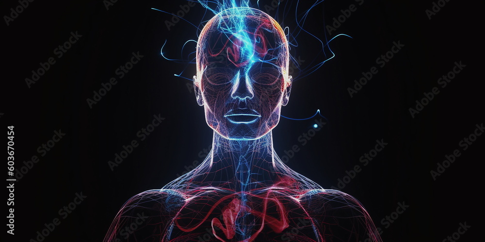 abstract human body head shape anatomy with artery brain nervous system ...