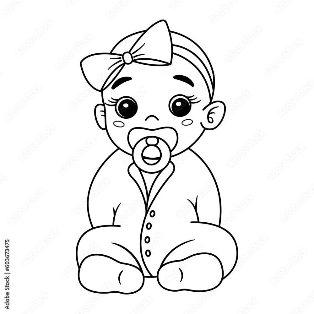 Little Girl for Coloring Page. Vector Illustration of a Cute Cartoon ...