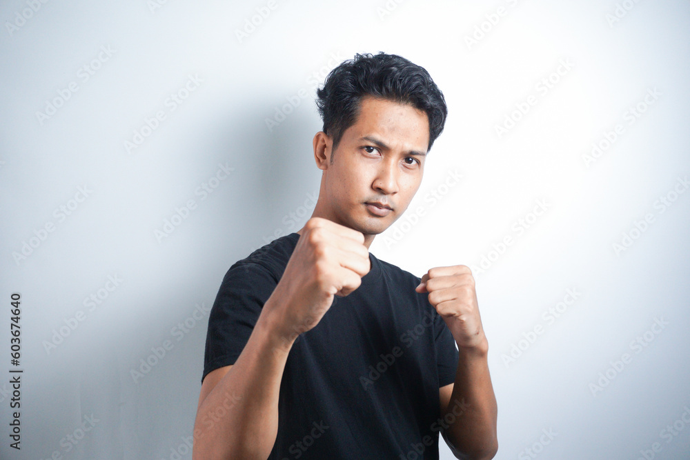 Come on let us fight. Portrait of excited self-assured arrogant male ...