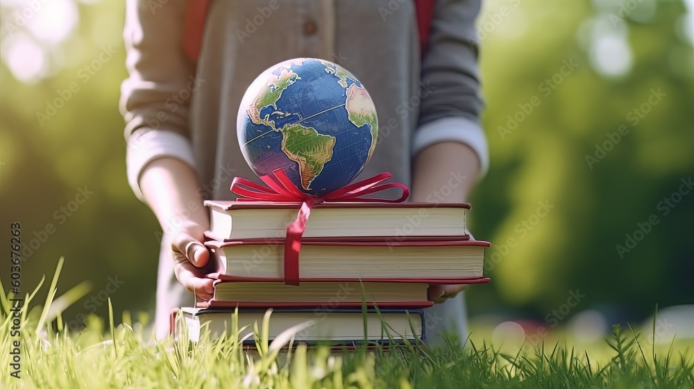 Environment education knowledge concept with earth globe and books of ...