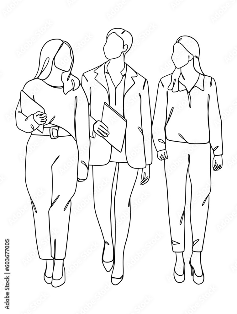 Continuous one line drawing of business teamwork. Vector illustration ...