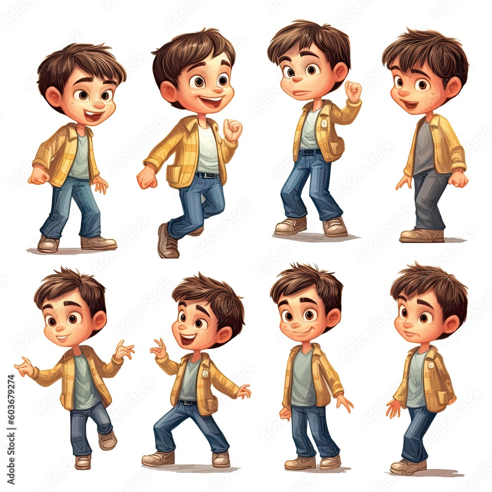 Young boy, children character, multiple poses and expressions ...