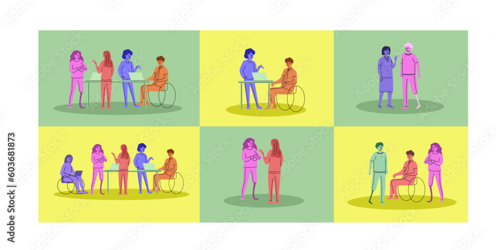 Big set of illustrations of people with disabilities. Inclusive ...