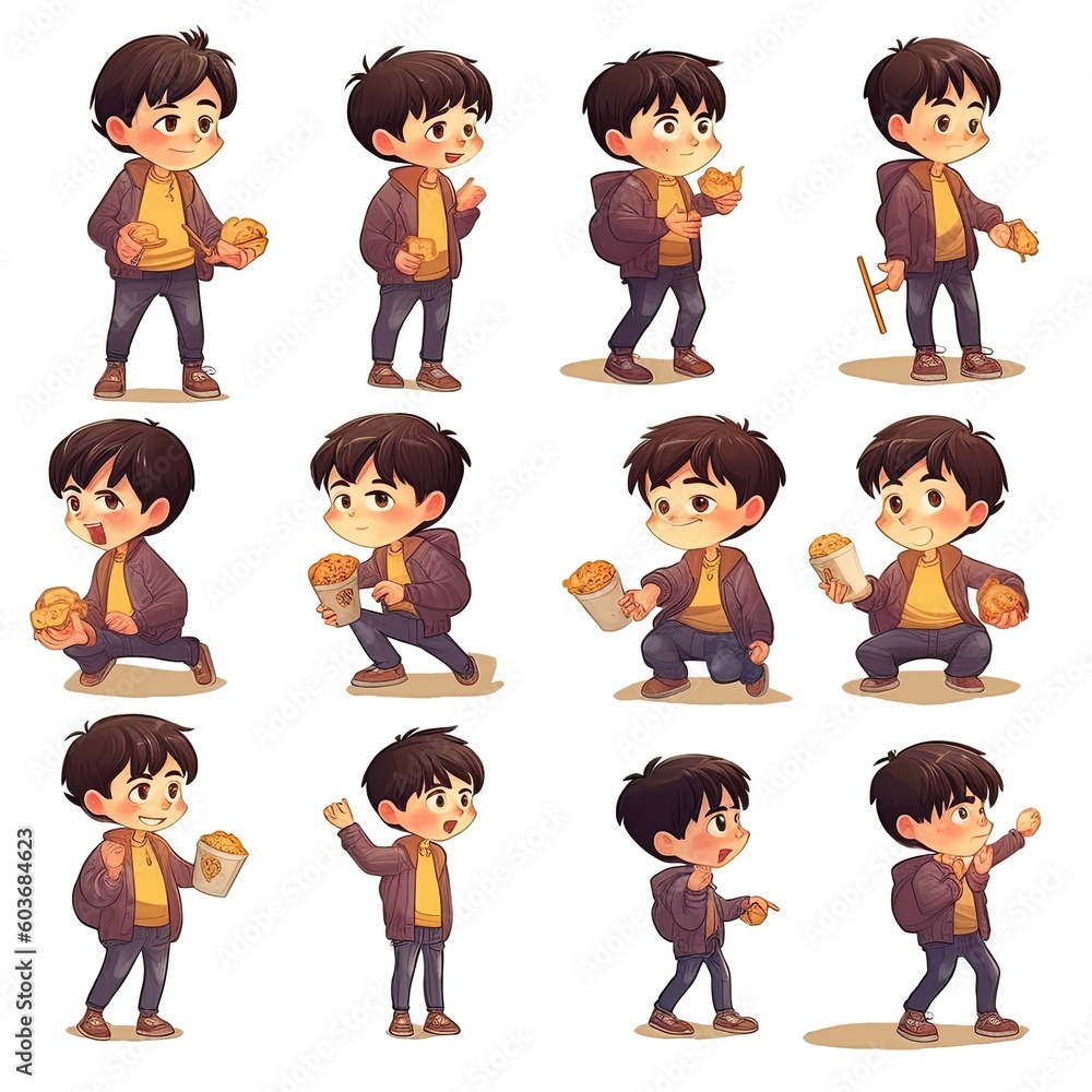 Teen boy character, multiple poses and expressions, collection ...