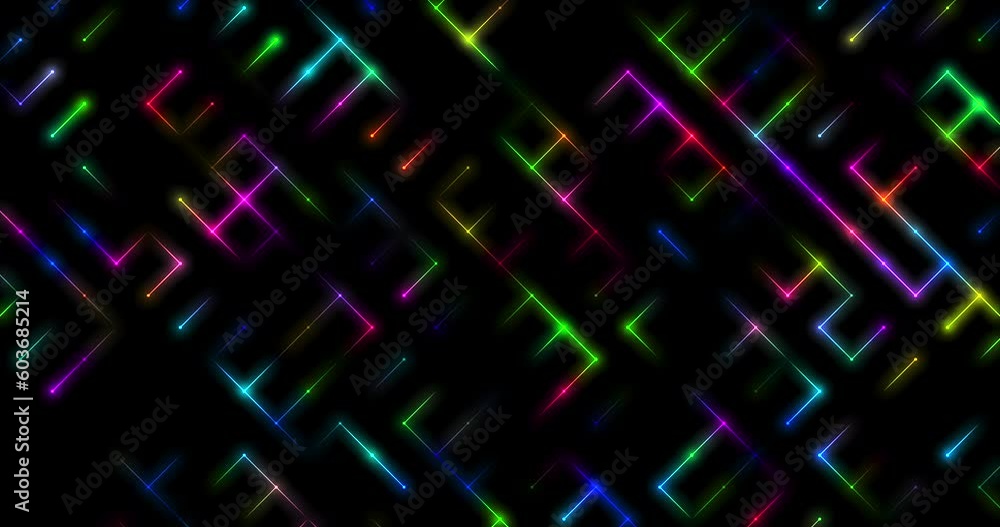 A square grid of multi-colored neon lines and crosshairs flaring up and ...
