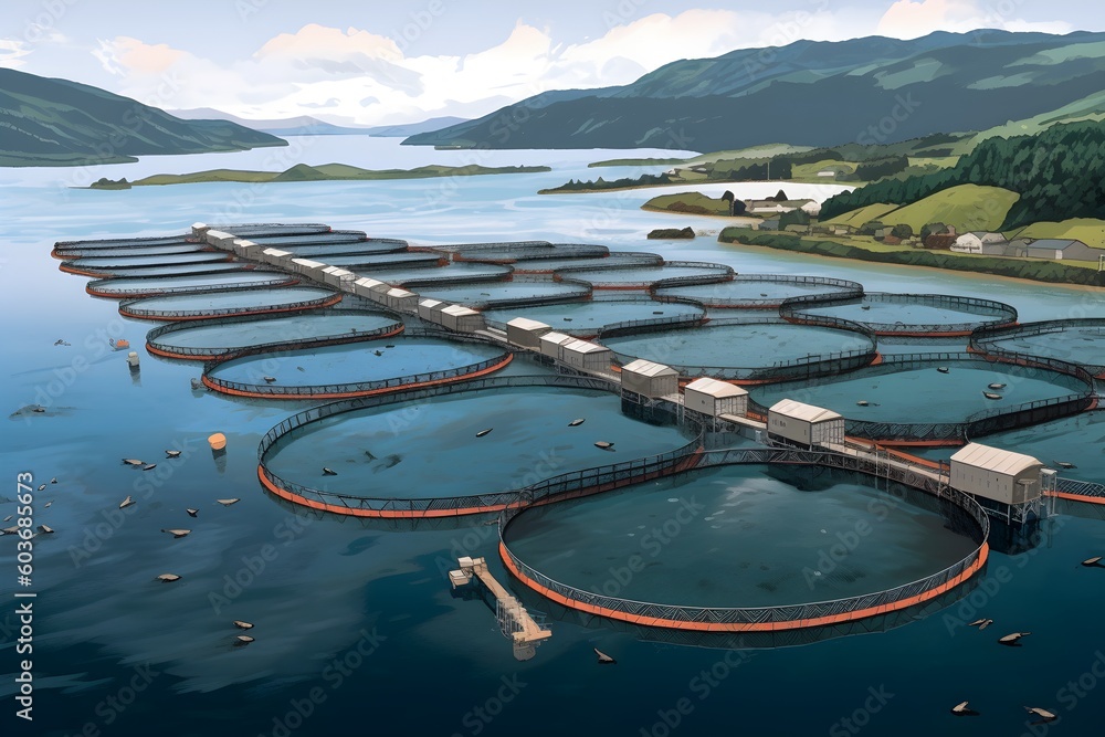 Salmon Farming Pens Cages, Salmon Fish Farm Aquaculture, Generative AI ...