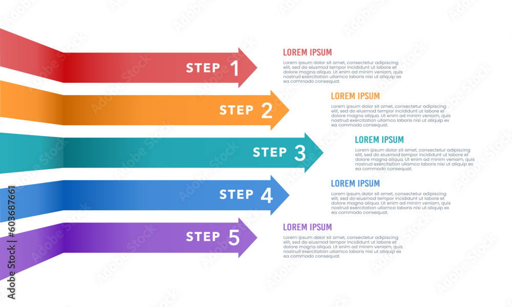 Infographic 5 arrow left side. Infographic 5 steps to success. Vector ...