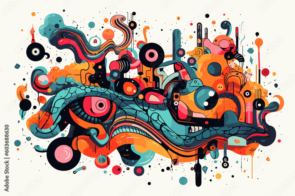 Doodle inspired Acid, cartoon sticker, sketch, vector, Illustration ...