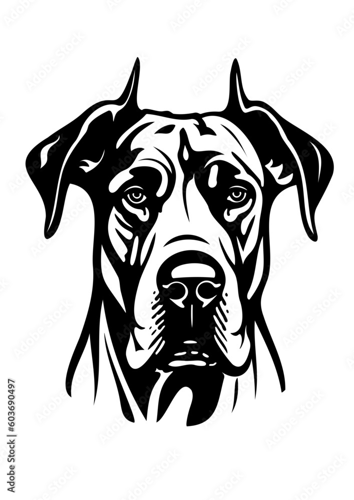 Basic simple Minimalist vector SVG logo graphic of Great Dane head ...