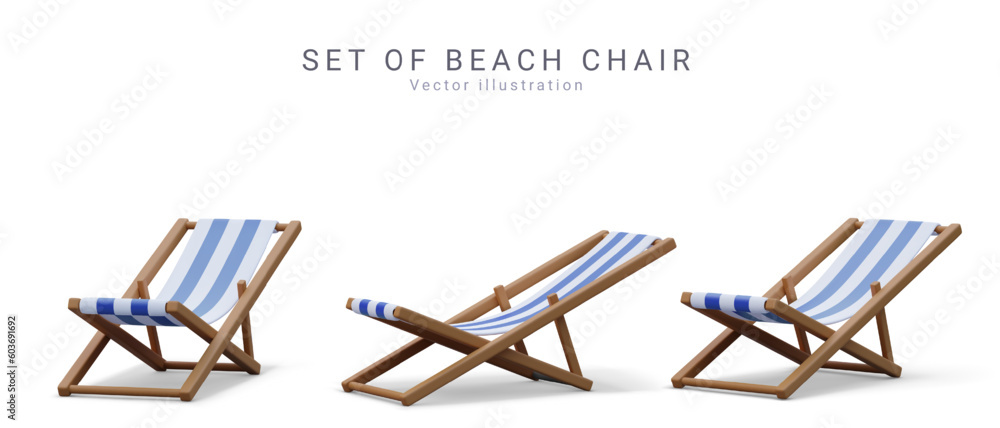 Set of 3d realistic render beach chairs with shadow isolated on white ...