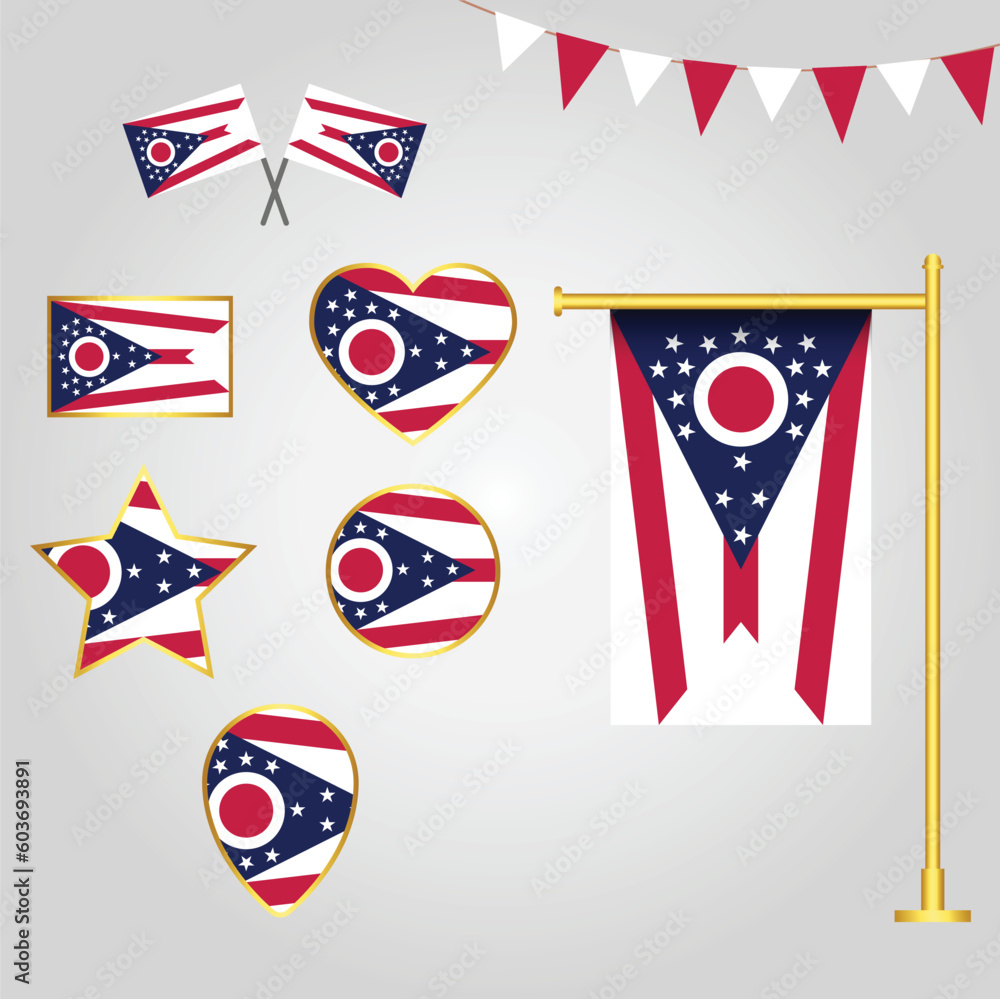 Flags collection of ohio state of usa emblems and icons in different ...