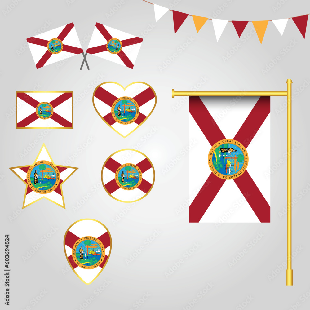 Flags collection of florida state of usa emblems and icons in different ...