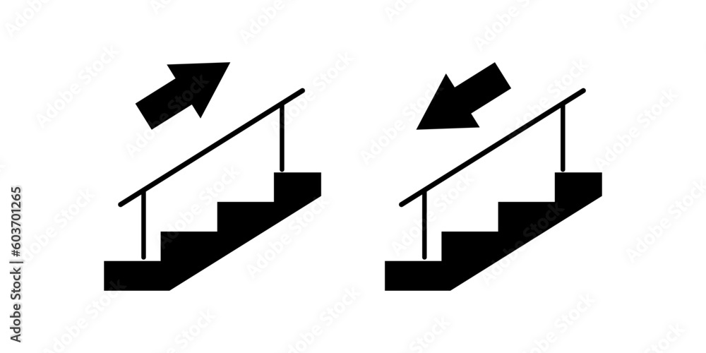 Set of isolated illustration of outline black ladder stairs with ...