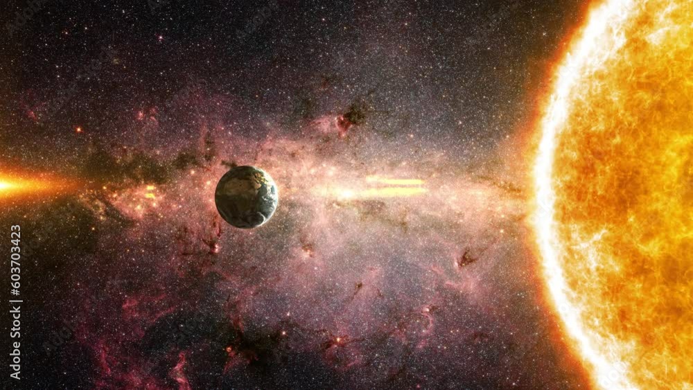 Earth planet with sun star at the galatic center milky way galaxy space ...
