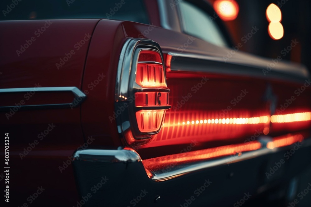 Red car tail lights on a transport-themed background or wallpaper for ...