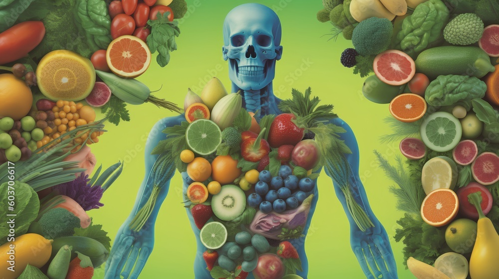 Health and wellness concept with a depiction of human anatomy ...