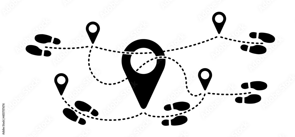 Pointer or point walk trekking route. Footprint, footstep icon. pin ...