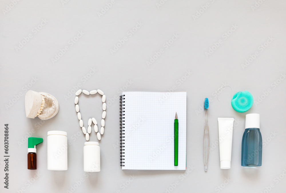 Dental and oral care concept. Dentist visit plan. Care items ...