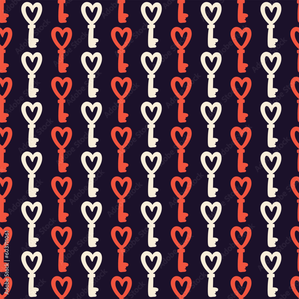 Seamless decorative elegant pattern with heart-shaped keys. Print for ...