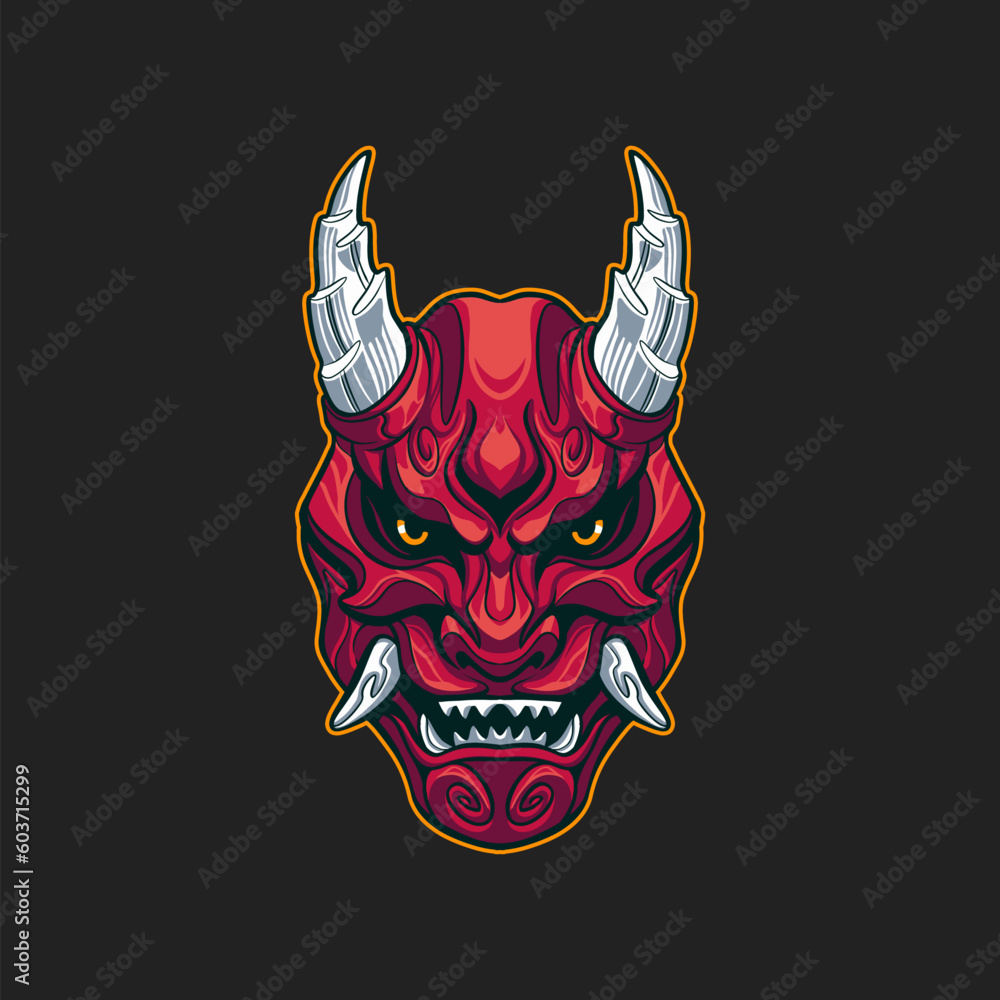 red oni mask vector illustration isolated black background Stock Vector ...