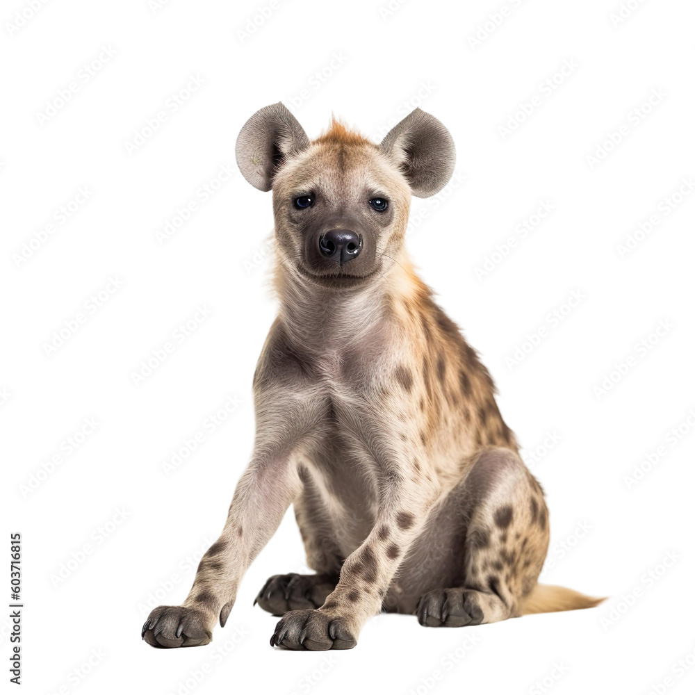 animal Hyena sitting on transparent background, generative Ai Stock ...