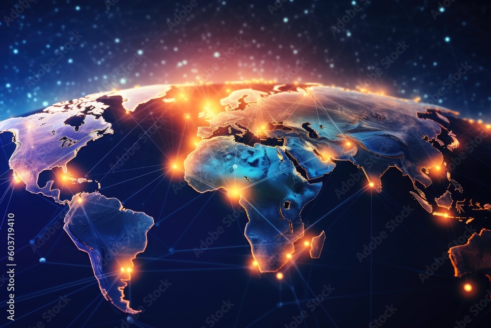World Map With Network Structures Globalization Concept Created With Generative Ai Technology