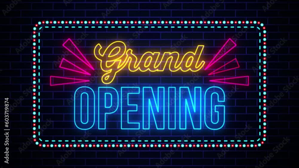 Flickering Grand Opening Lettering Glowing Light Neon Sign Reveal With ...