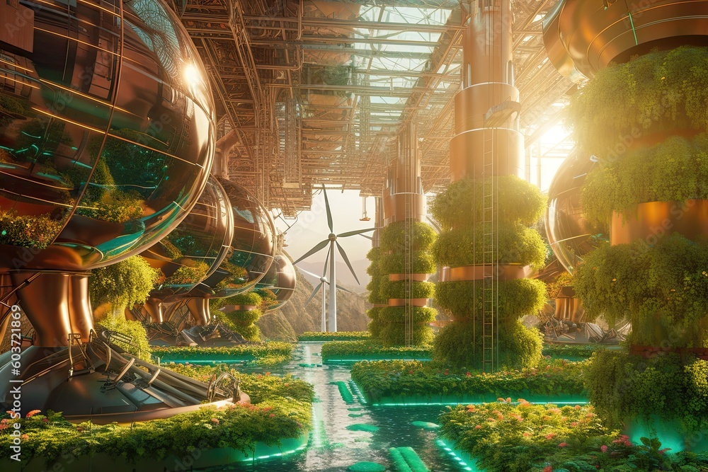 Modern steampunk bioenergy power plant that incorporates solar and wind ...