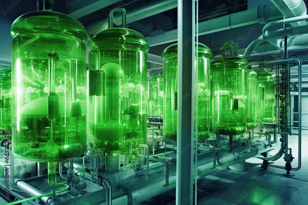 Ilustrace „futuristic bioenergy power plant. Advanced bioreactors ...